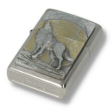 Wolf at Moonlight Zippo Lighter – Raised 3D Emblem Design | Black Swan ...